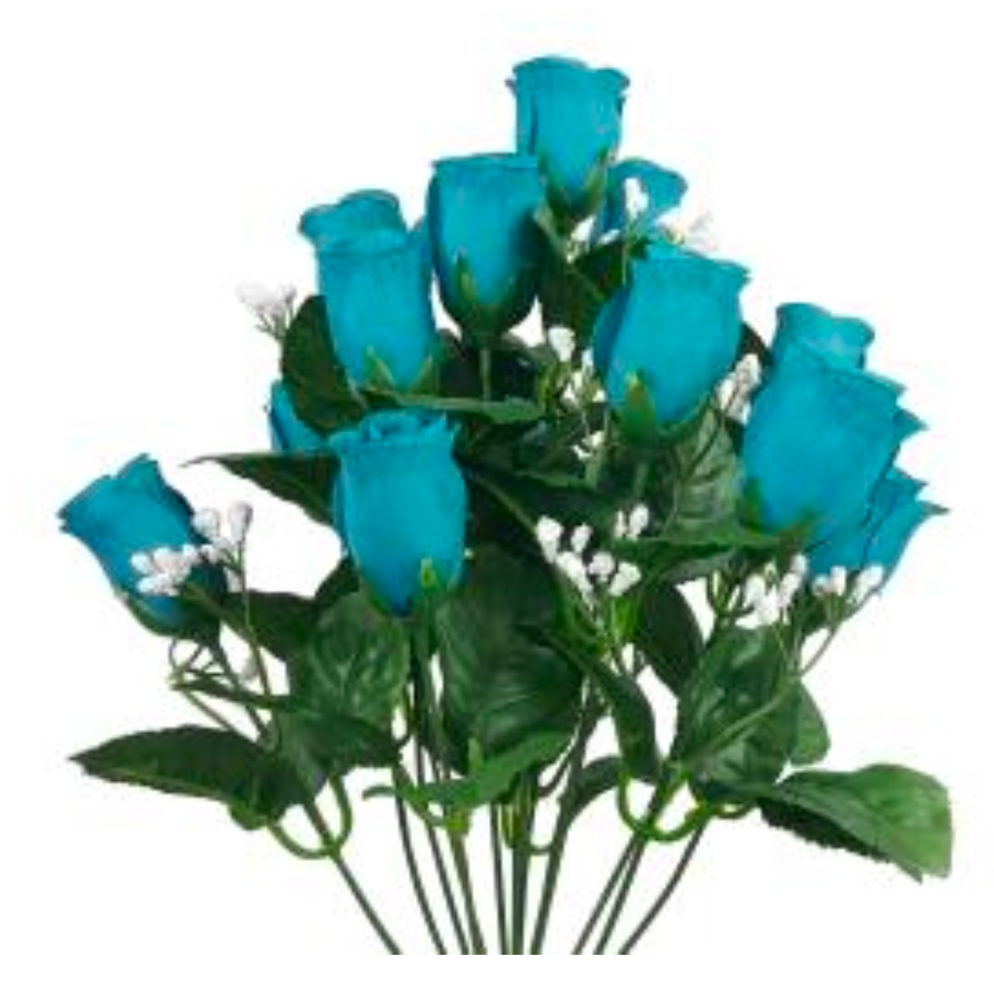 16" Lillian Rose Bud Bush x 14 (Teal) – Nick's Seasonal Décor