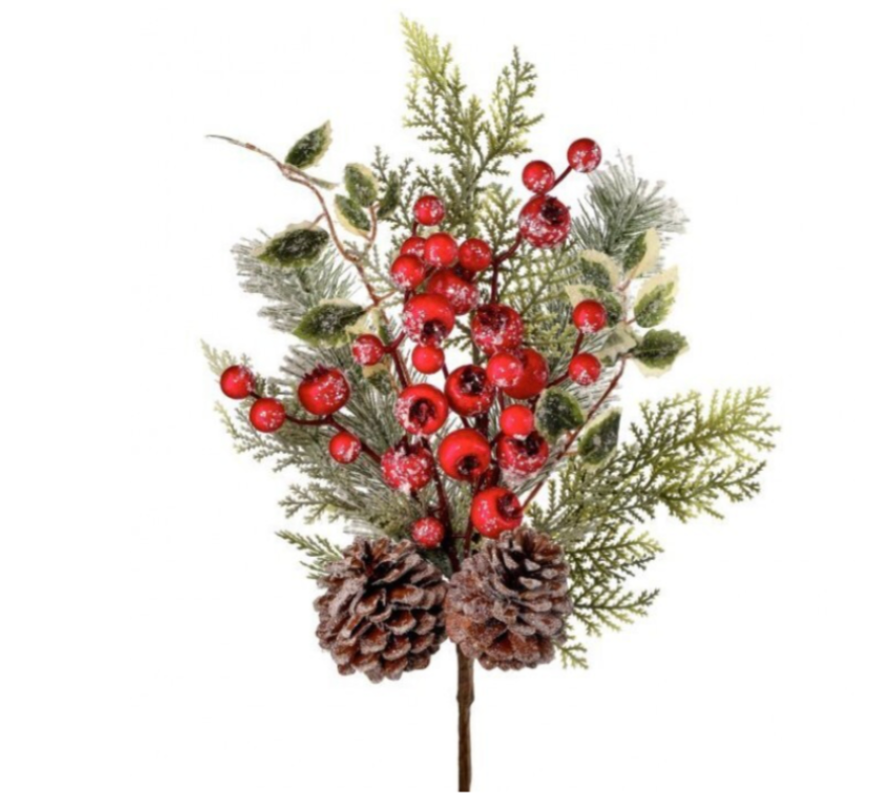 16" Snow Wp Red Berry Pine Pinecone Spray – Nick's Seasonal Décor